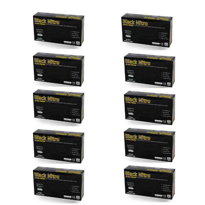 Black Nitro Nitrile Gloves - Small x 10 Bulk Buy - Powder Free - Black ...