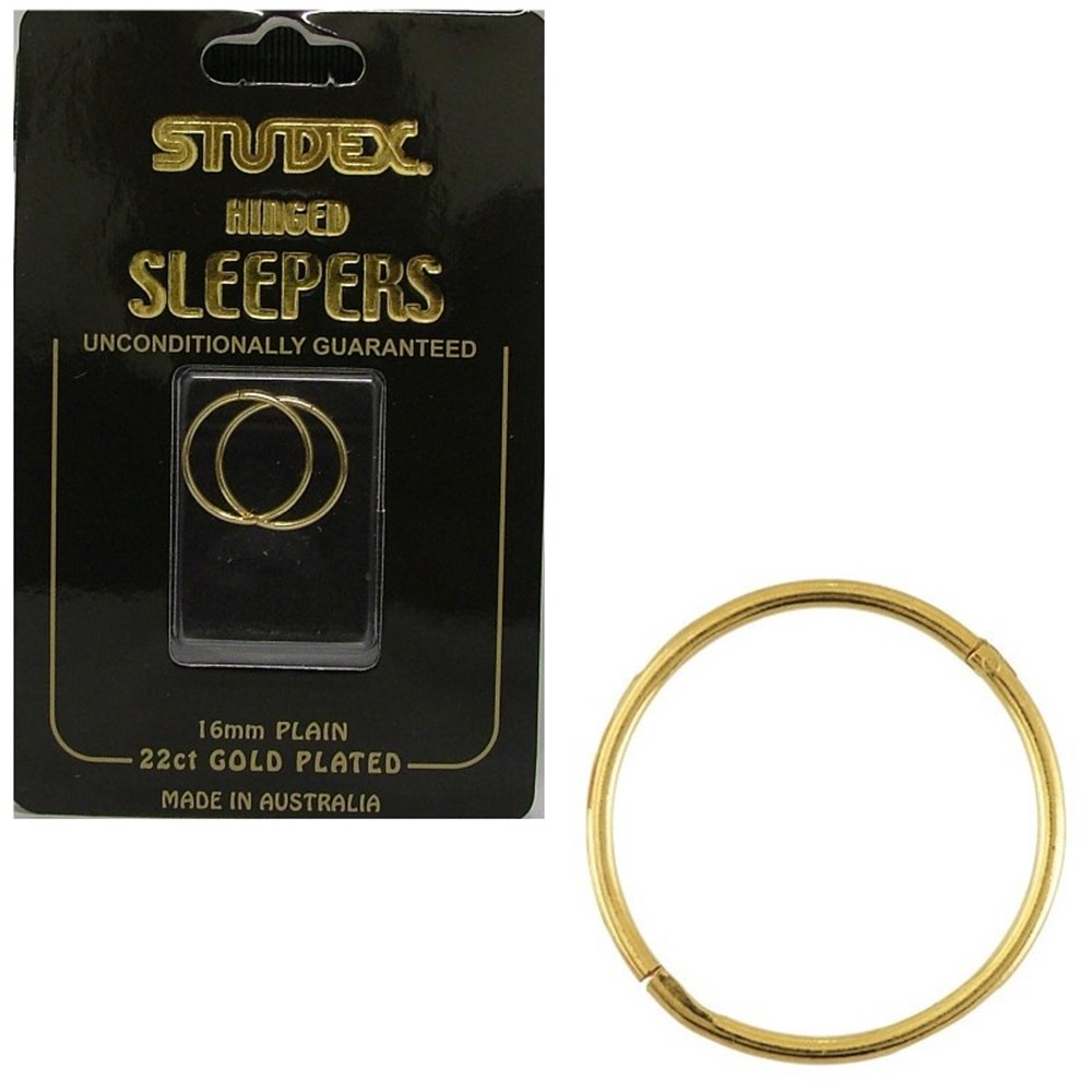 Studex Large Plain Sleepers 16mm 22Ct Gold Plated pair - Salon First ...
