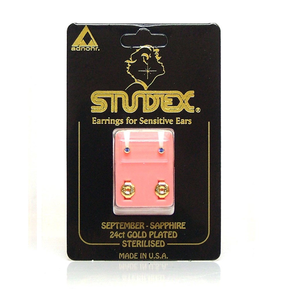 BIRTHSTONE STUDS - MINI BEZEL GOLD - SEPTEMBER / SAPPHIRE STUDEX ...